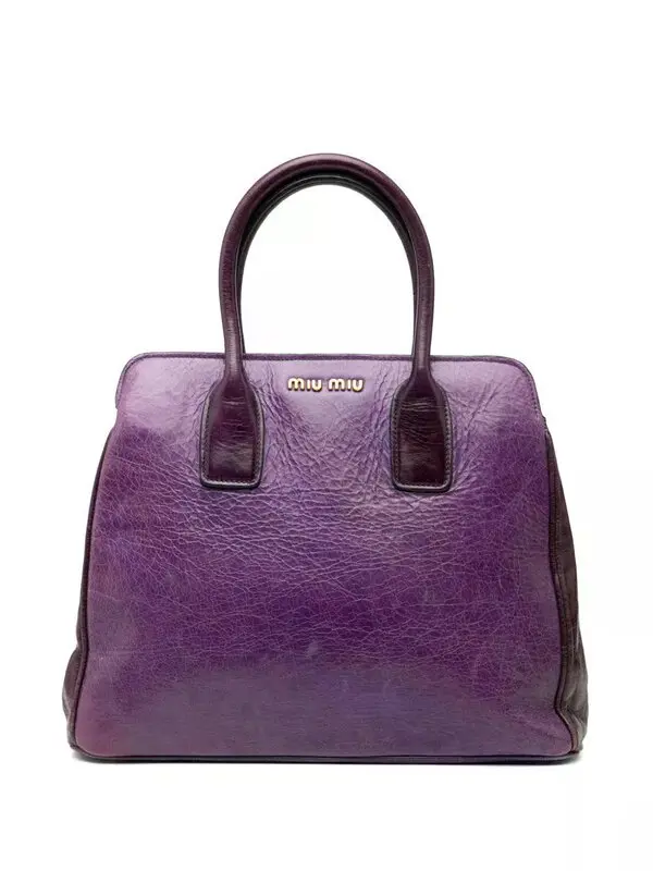 Miu Miu 2010-2026 Vitello Lux Distressed Leather Top Handle Bag Satchel - Purple