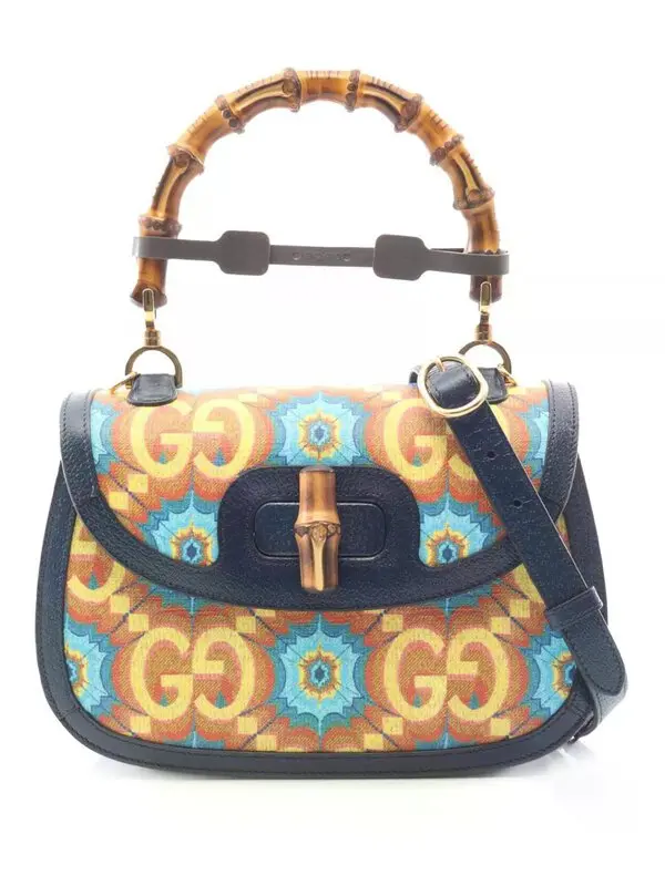 Gucci 2010-2026 Medium Gg Coated Canvas Kaleidoscope 1947 Bamboo Top Handle Satchel - Orange