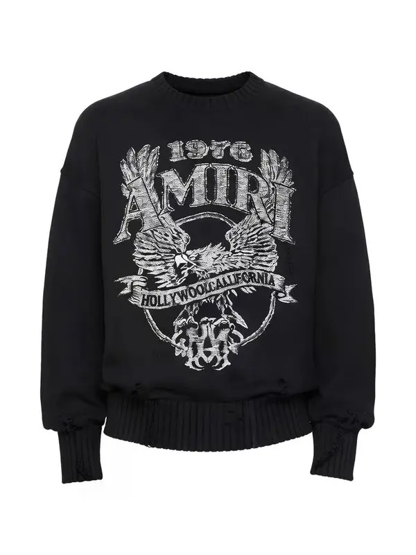 Amiri Graphic-print Distressed Sweater - Black