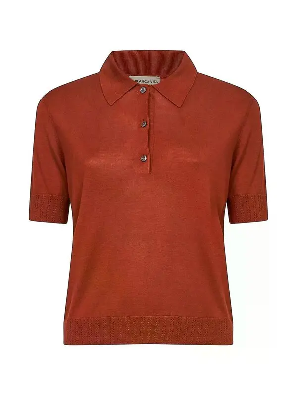 BLANCA VITA Knitted Polo Top - Orange