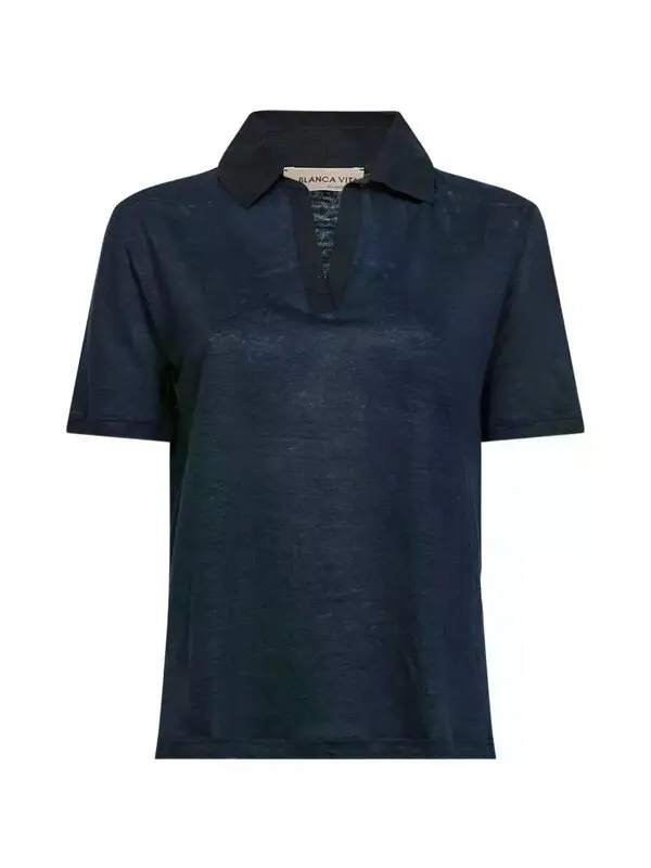 BLANCA VITA V-neck Polo-collar Top - Blue