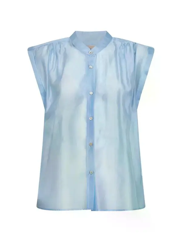 BLANCA VITA Button-down Gathered Shirt - Blue