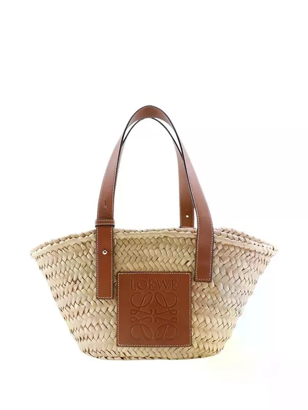 Loewe 2021-2026 Small Raffia Anagram Basket Tote Bag - Brown