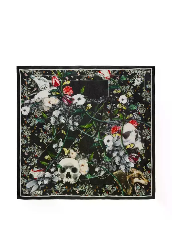 Zadig&Voltaire Floral Skull Scarf - Black
