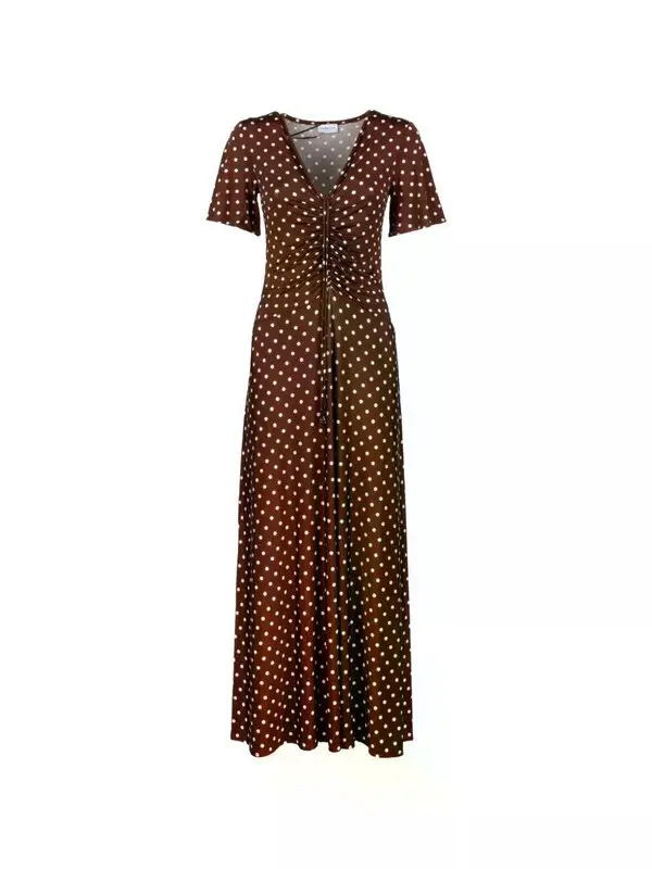 Marella Gathered Polka-dot Maxi Dress - Brown