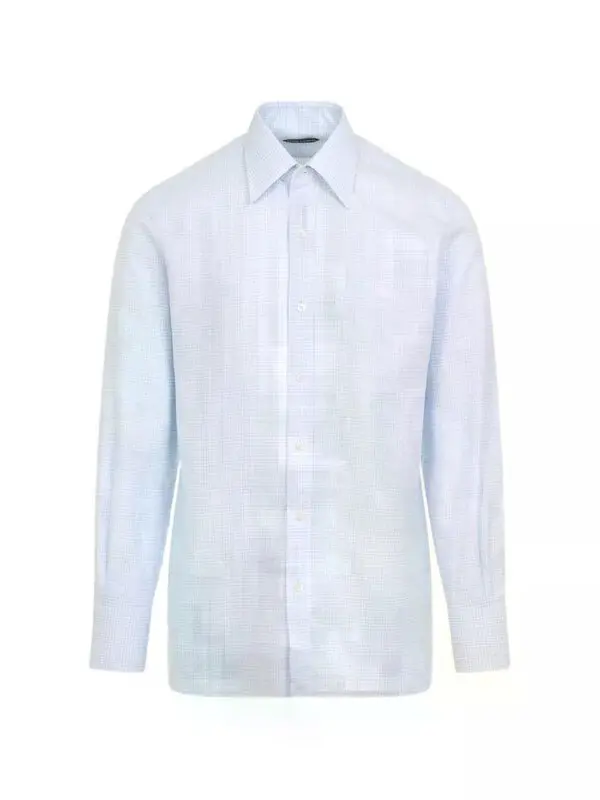 TOM FORD Check Cotton Shirt - Blue