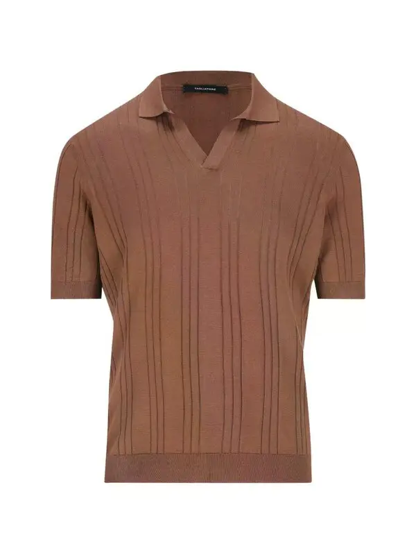 Tagliatore V-neck Ribbed T-shirt - Brown