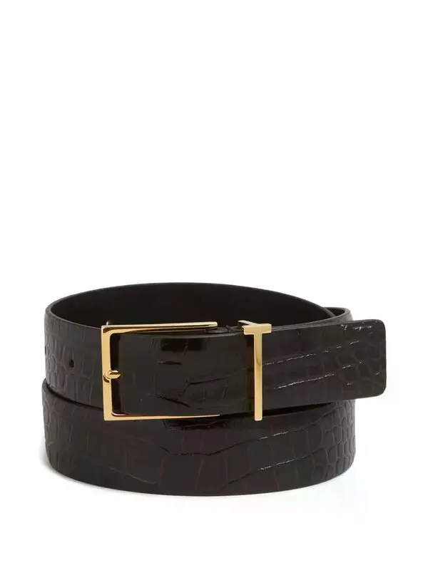 TOM FORD Crocodile-effect Buckle Belt - Brown