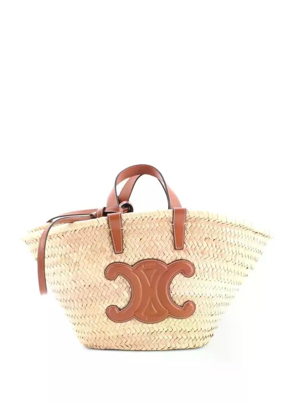 Celine Triomphe Basket Shoulder Bag Raffia Medium Tote - Brown