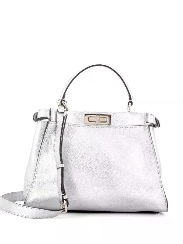 Fendi Selleria Peekaboo Bag Leather Medium Satchel - Silver