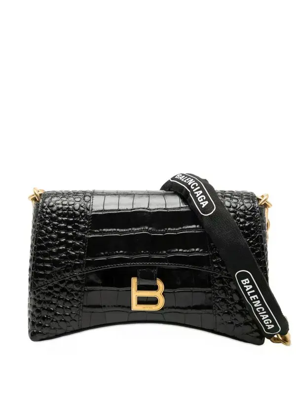 Balenciaga 2022 Croc Embossed Leather Downtown Xs Crossbody Bag - Black