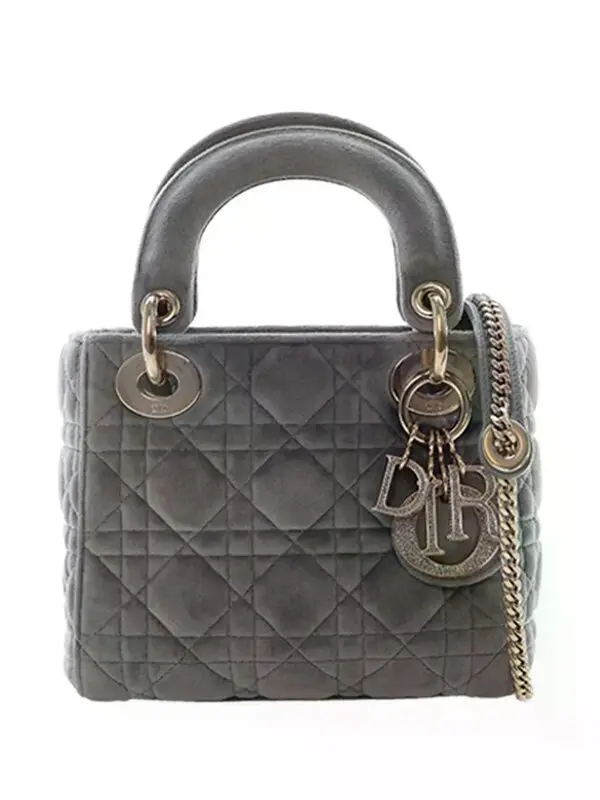 Dior 2019 Mini Velvet Cannage Lady Satchel - Grey