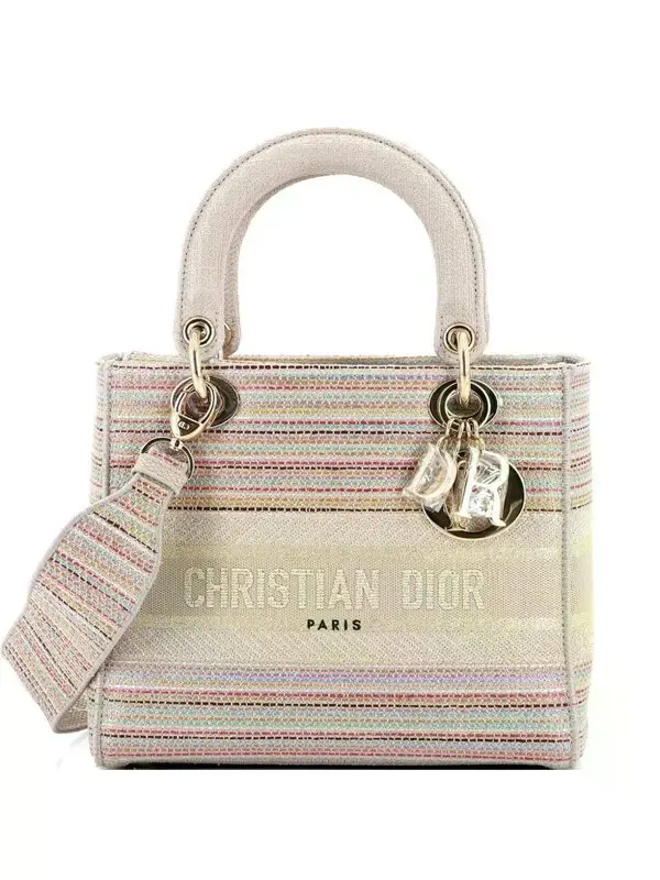 Dior Lady D-lite Bag Embroidered Canvas Medium Satchel - Multicolour