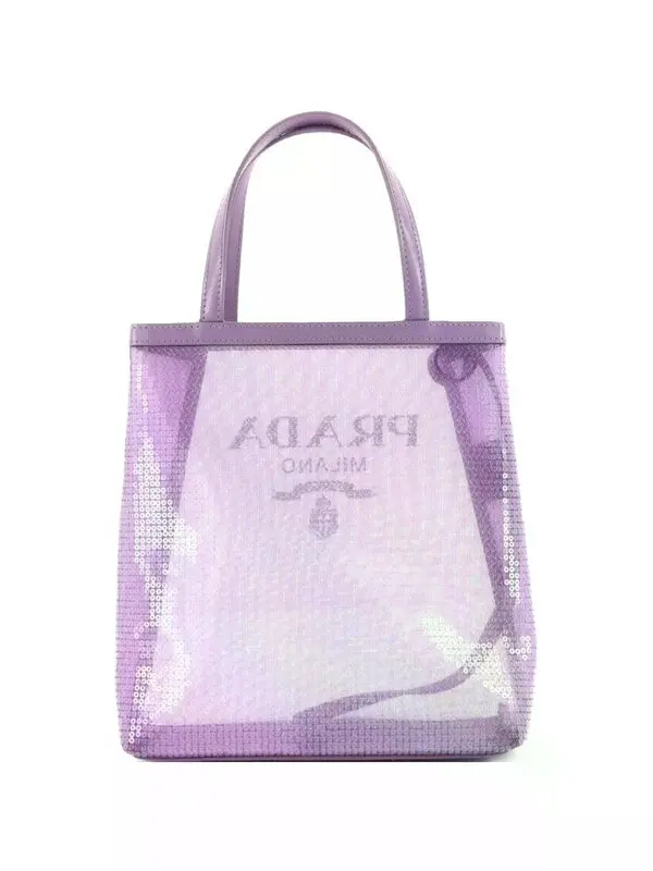 Prada Logo Sequined Mesh Small Tote Bag