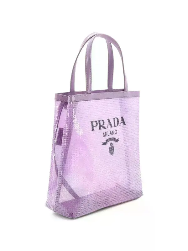 Prada Logo Sequined Mesh Small Tote Bag