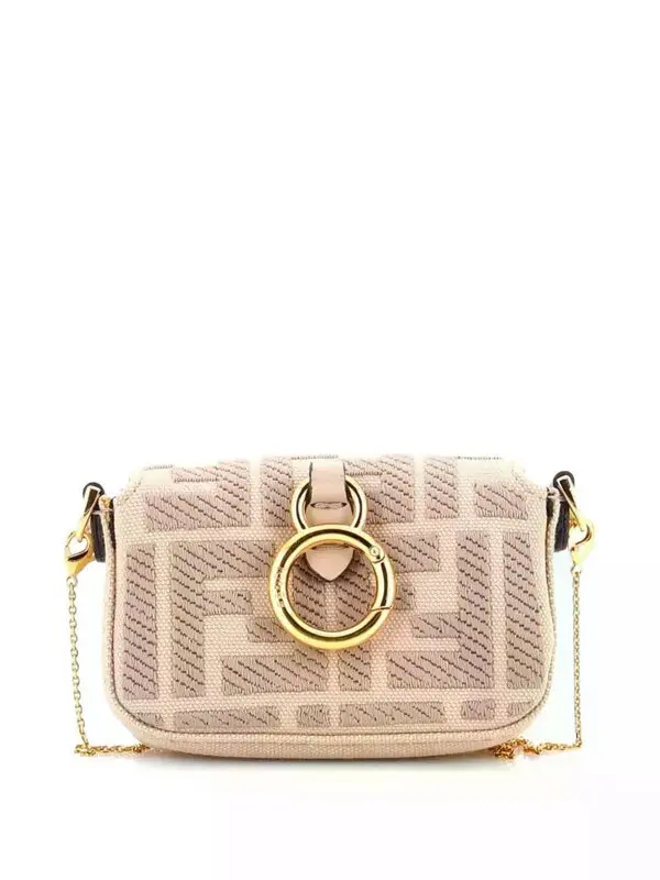 Fendi Chain Baguette Charm Zucca Embroidered Canvas Nano Crossbody Bag - Neutrals