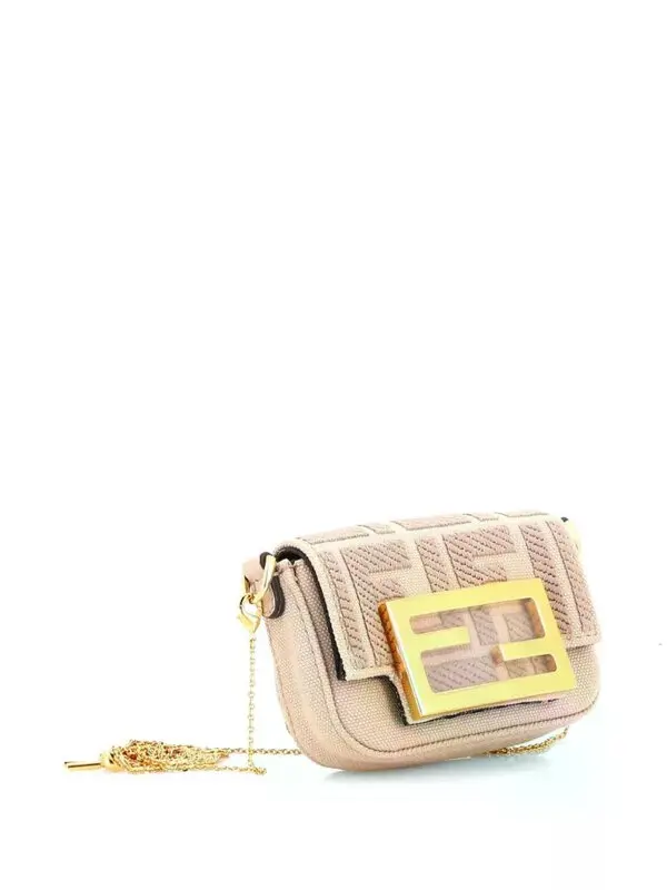 Fendi Chain Baguette Charm Zucca Embroidered Canvas Nano Crossbody Bag - Neutrals
