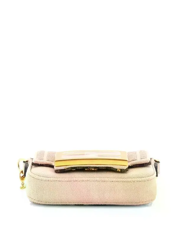 Fendi Chain Baguette Charm Zucca Embroidered Canvas Nano Crossbody Bag - Neutrals