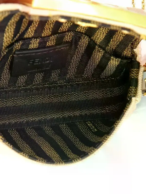 Fendi Chain Baguette Charm Zucca Embroidered Canvas Nano Crossbody Bag - Neutrals