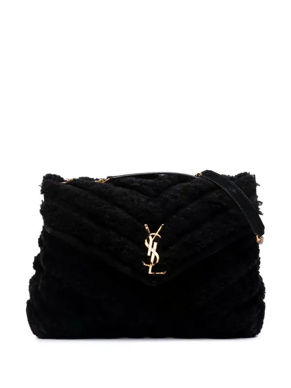 Saint Laurent 2022 Medium Shearling Loulou Shoulder Bag - Black