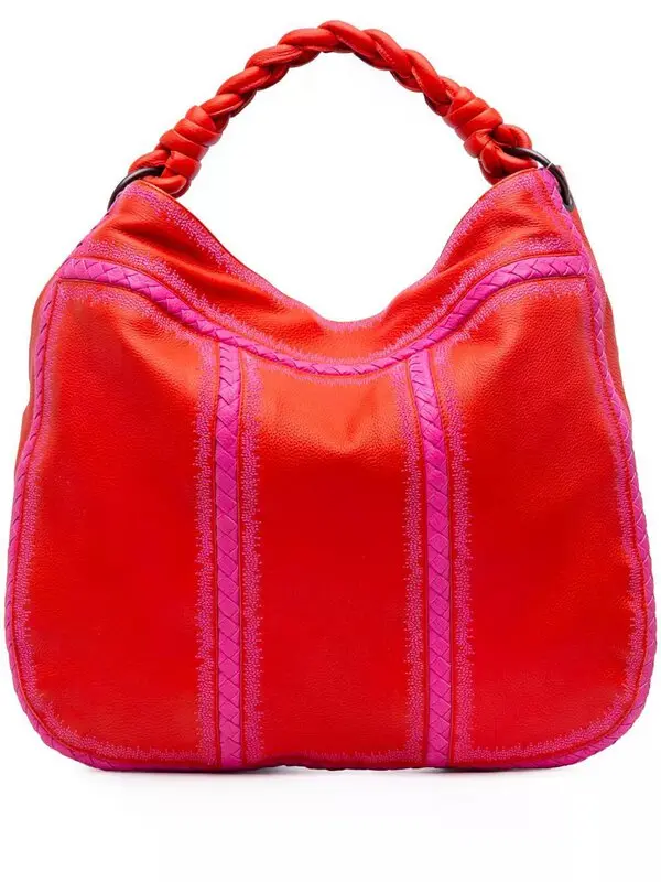 Bottega Veneta 2012-2025 Intrecciato Trimmed Leather Hobo Bag - Pink