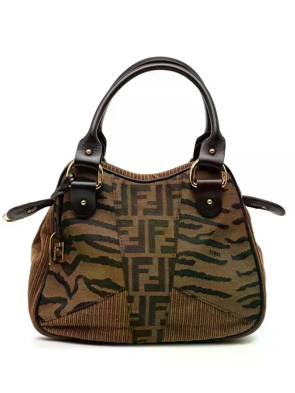 Fendi 2000-2010 Zucca Zebra Print Canvas Handbag - Brown