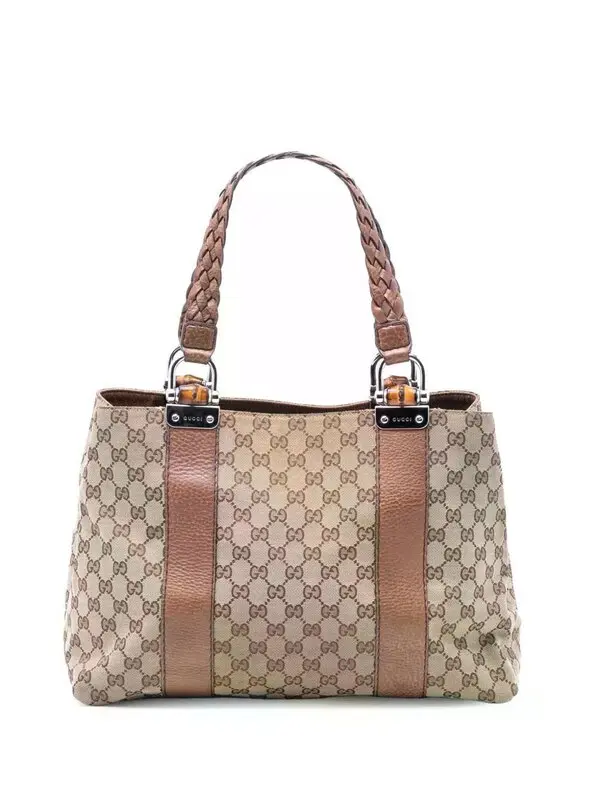 Gucci 2016-2026 Medium Gg Canvas Bamboo Libeccio Tote Bag - Brown