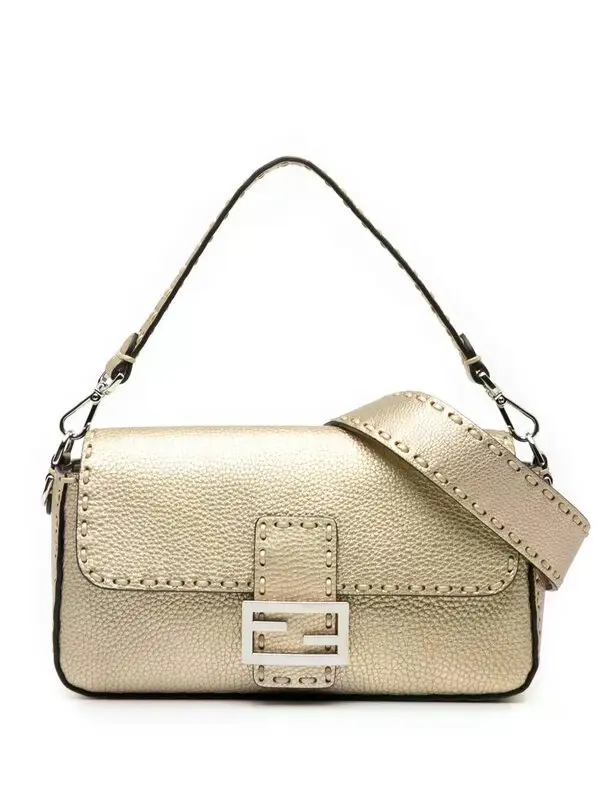 Fendi 2000-2010 Medium Leather Selleria Baguette Satchel - Gold