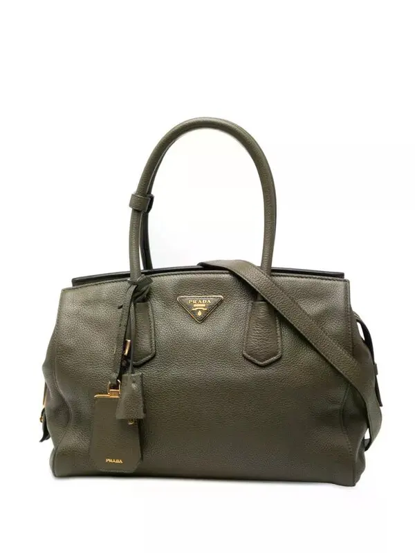 Prada 2010-2026 Vitello Daino Zip Top Convertible Tote Satchel - Green