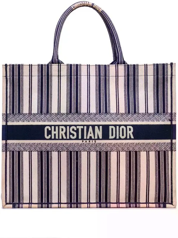 Dior 2018 Large Striped Book Tote Bag - Blue
