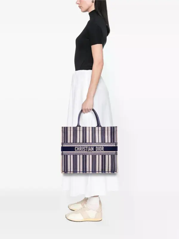 Dior 2018 Large Striped Book Tote Bag - Blue