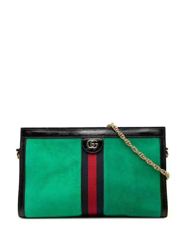 Gucci 2016-2026 Medium Suede Web Ophidia Chain Shoulder Bag - Green