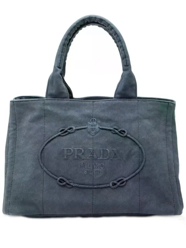 Prada 2013-2026 Denim Canapa Logo Tote Bag - Blue