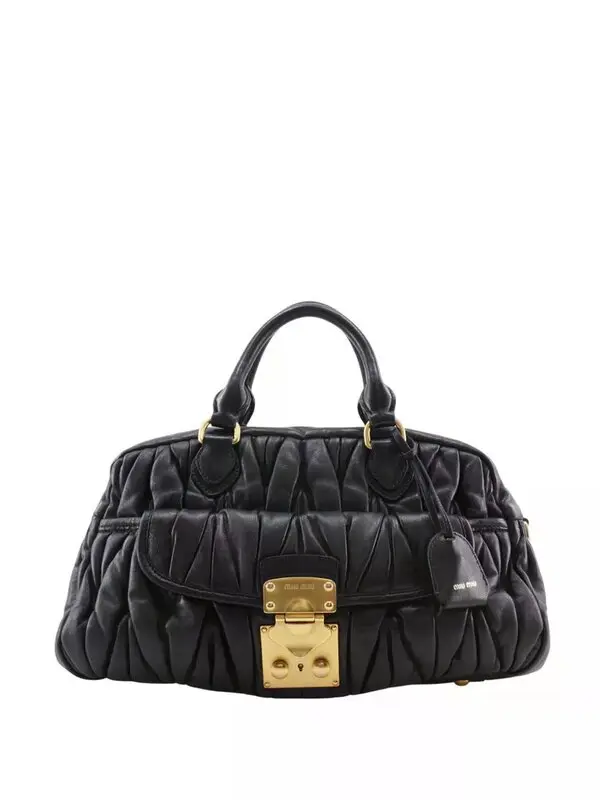 Miu Miu 2010-2020 Matelasse Nappa Bowler Bag Satchel - Black
