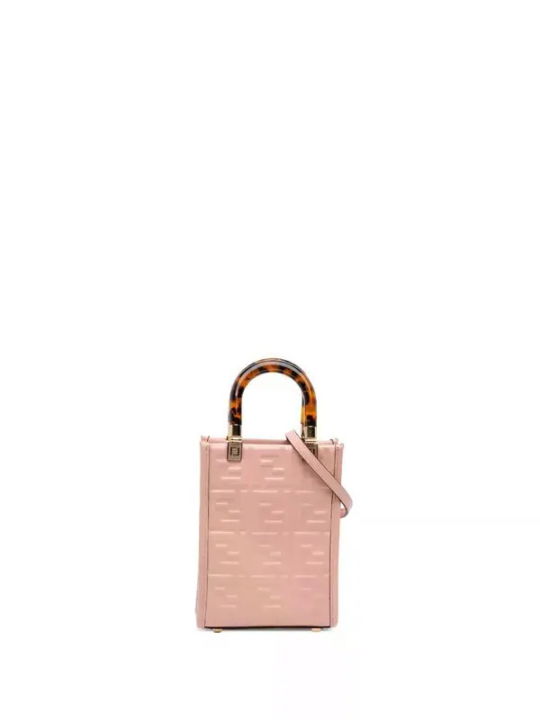 Fendi 2010-2026 Mini Zucca Embossed Leather Sunshine Shopper Tote Satchel - Pink