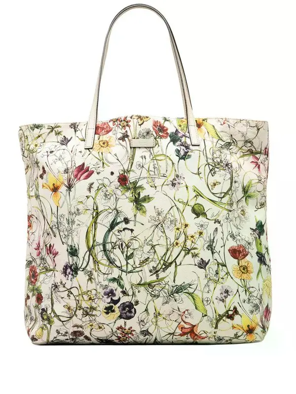 Gucci 2000-2015 Canvas Flora Tote Bag - White