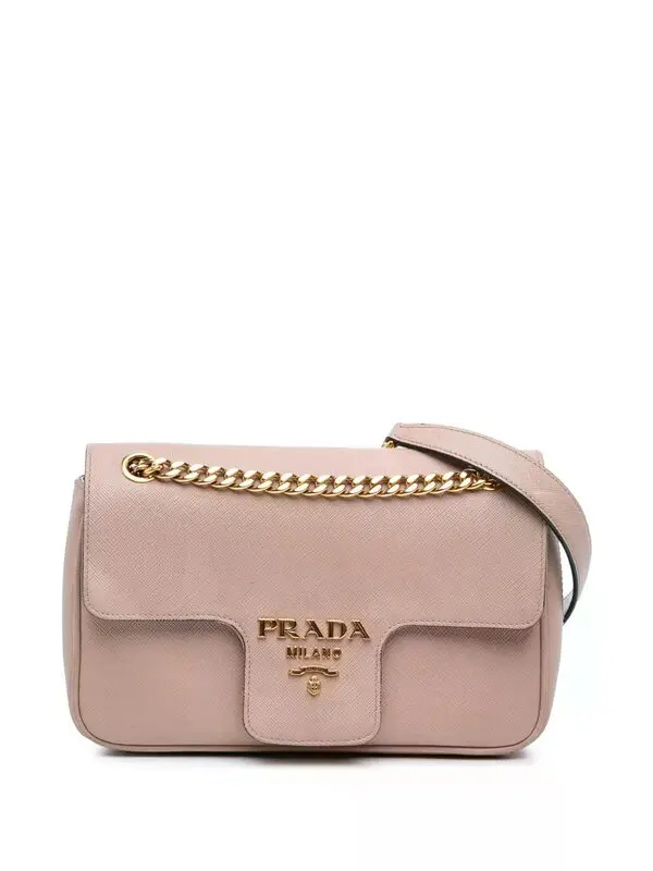 Prada 2000-2026 Saffiano Pattina Chain Crossbody Bag - Brown