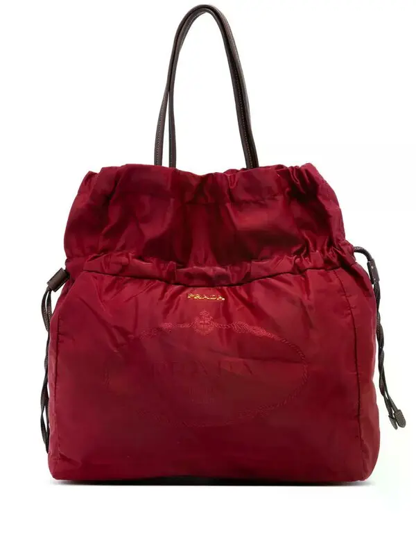 Prada 2000-2025 Tessuto Logo Drawstring Tote Bag - Red