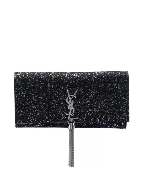 Saint Laurent 2016 Glittered Suede Monogram Kate Tassel Clutch Bag - Black