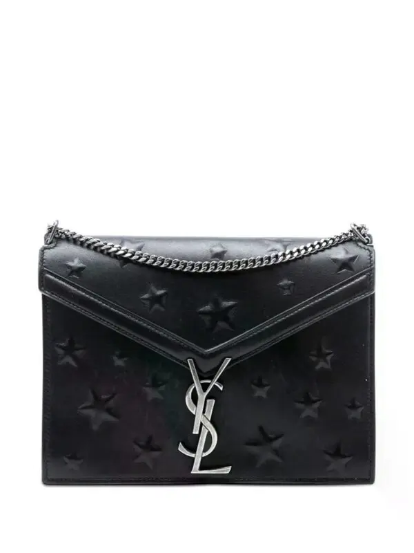 Saint Laurent 2019 Star Embossed Calfskin Monogram Cassandra Clasp Bag Crossbody Bag - Black