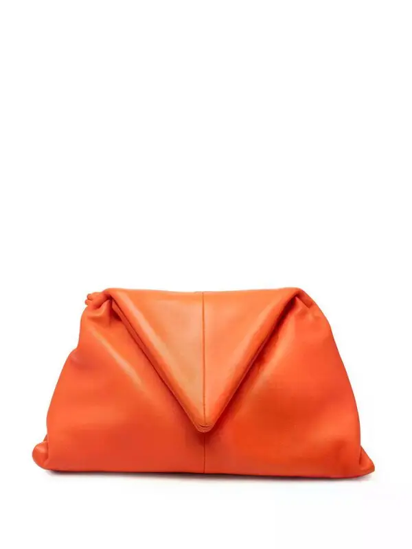 Bottega Veneta 2012-2026 Lambskin Trine Fold Over Clutch Bag - Orange