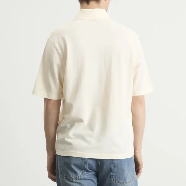 AMI Paris Boxy Fit Polo With De Coeur Knitted Patch - Blanc Creme