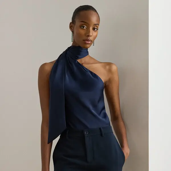 Ralph Lauren Charmeuse Tie-neck Halter Top