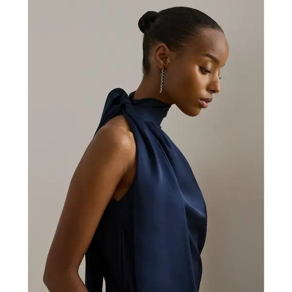 Ralph Lauren Charmeuse Tie-neck Halter Top