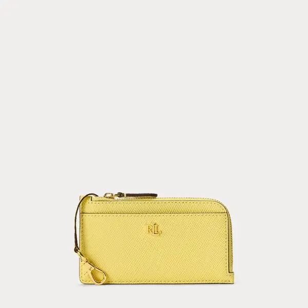 Ralph Lauren Textured Leather L-zip Card Case - Lemon Sorbet