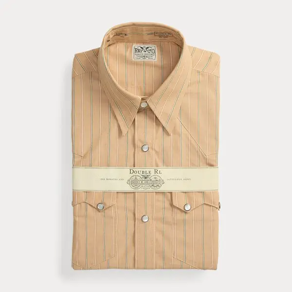 Ralph Lauren Slim Fit French Cuff Western Shirt - Tan Multi