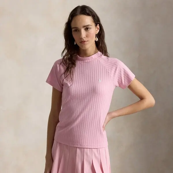 Ralph Lauren Ribbed Stretch-blend Mockneck - Light Pink