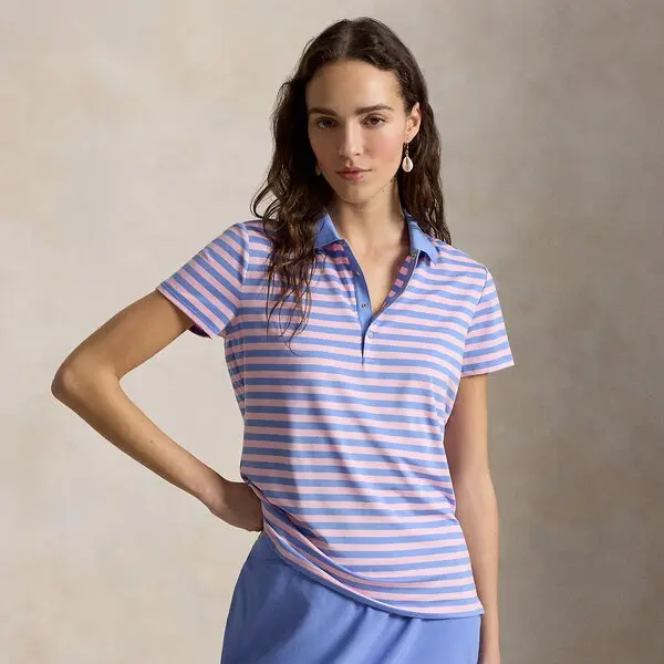 Ralph Lauren Tailored Fit Striped Jersey Polo Shirt - Blue Mist/light Pink