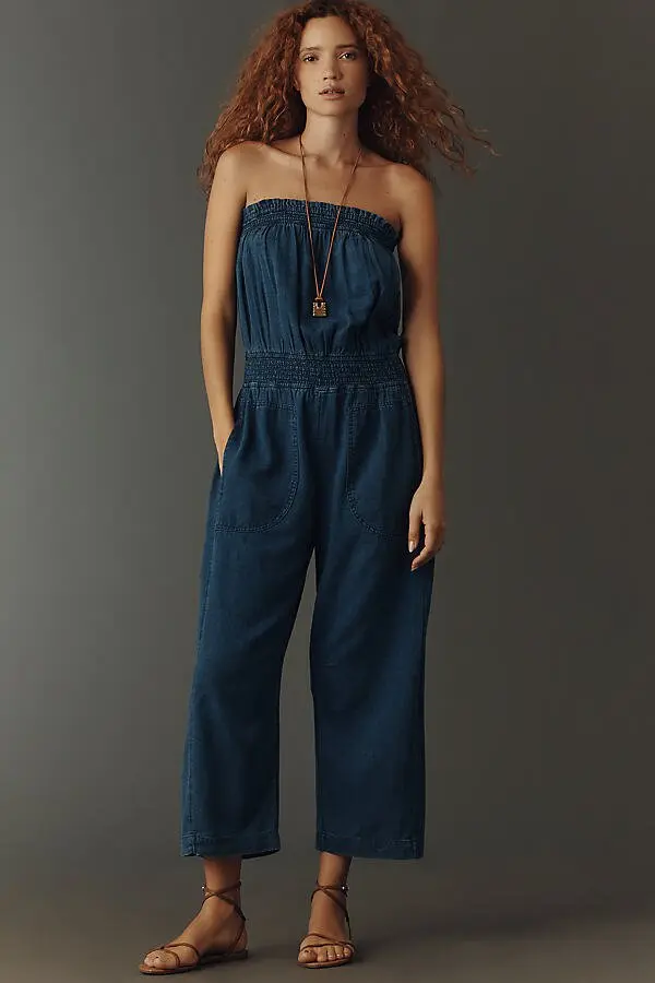 PILCRO Reese Strapless Jumpsuit - Vintage Dark Denim