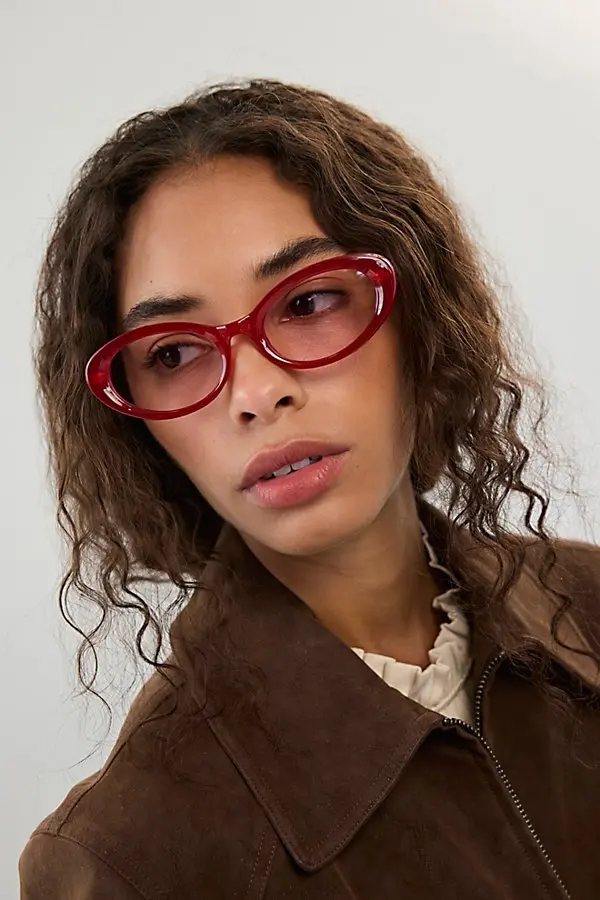 Free People Mae Oval Sunglasses - Cherry Cordial